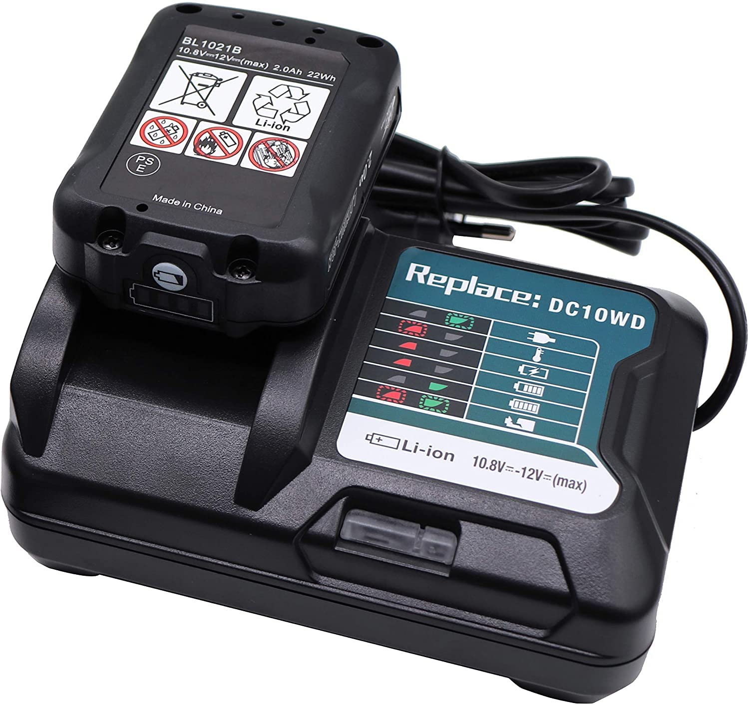 2 X 2.0A BL1021B Battery with Charger DC10WD 10.8V ~ 12V, Replace for Makita 12V Battery CXT BL1016 Bl1041B BL1040 BL1020B, Replace for Makita DF031D TD110D JR103D JR105D HSS01D HP332D DC10SB DC10WC