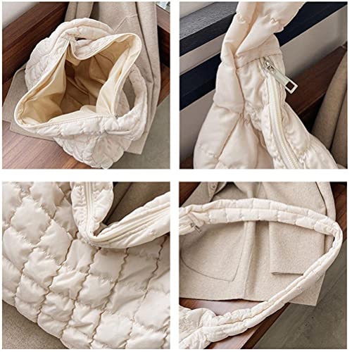 Large Puffer Tote Bag, Quilted Down Bags for Women Soft Space Totes Puffer Bag Lattice Crossbody for Autumn and Winter (White)