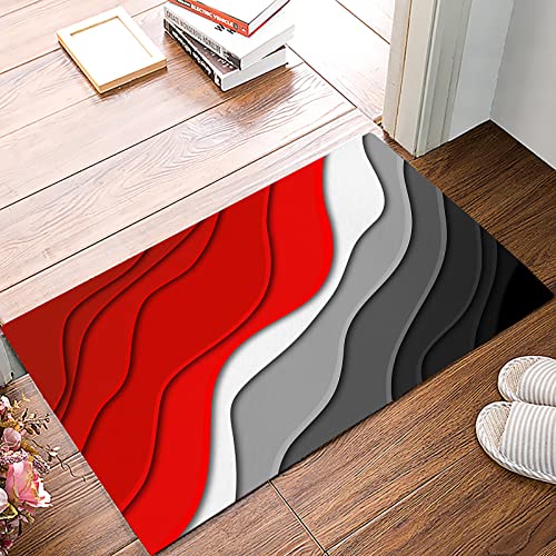 Red Gray Modern Geometric Doormat Indoor Doormat Bath Rugs Non Slip, Washable Cover Floor Rug Absorbent Carpets Floor Mat Home Decor for Kitchen Abstract Gradient Art (16x24)