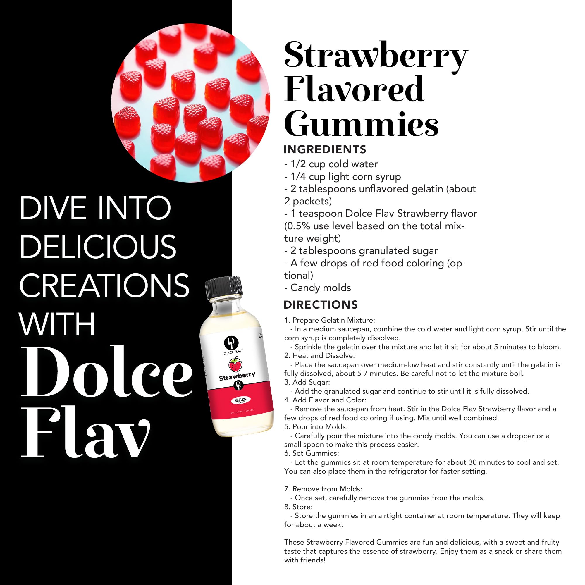 Dolce Flav Strawberry Extract 2 oz – Kosher, Sugar-Free, Concentrated Berry Flavor for Candy, Chocolates & Desserts, Includes Measured Dropper