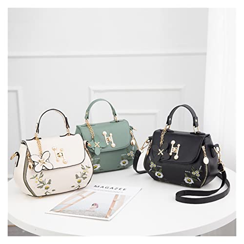 TUDEXX Purses and Handbags for Women Top Handle Satchel Shoulder Bags Ladies Leather Totes,Floral Pattern Zipper Handbag (Color : Green)