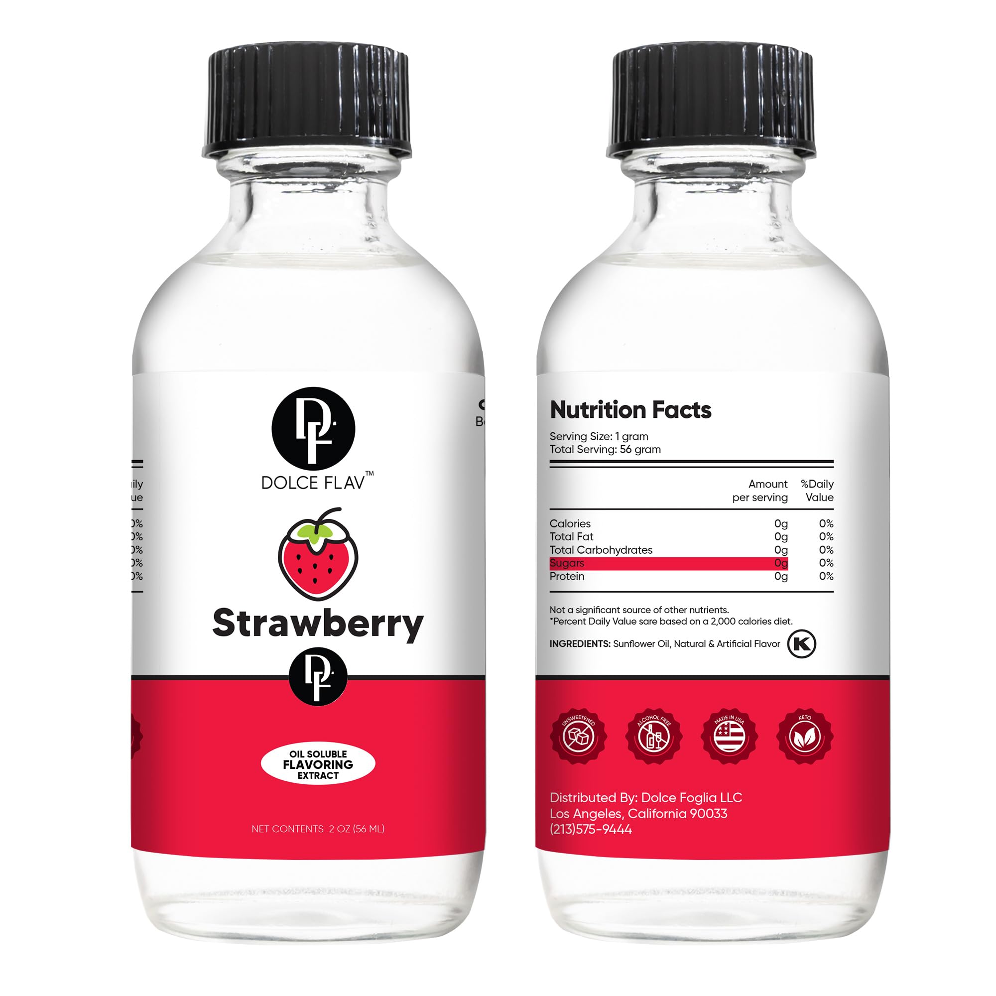 Dolce Flav Strawberry Extract 2 oz – Kosher, Sugar-Free, Concentrated Berry Flavor for Candy, Chocolates & Desserts, Includes Measured Dropper