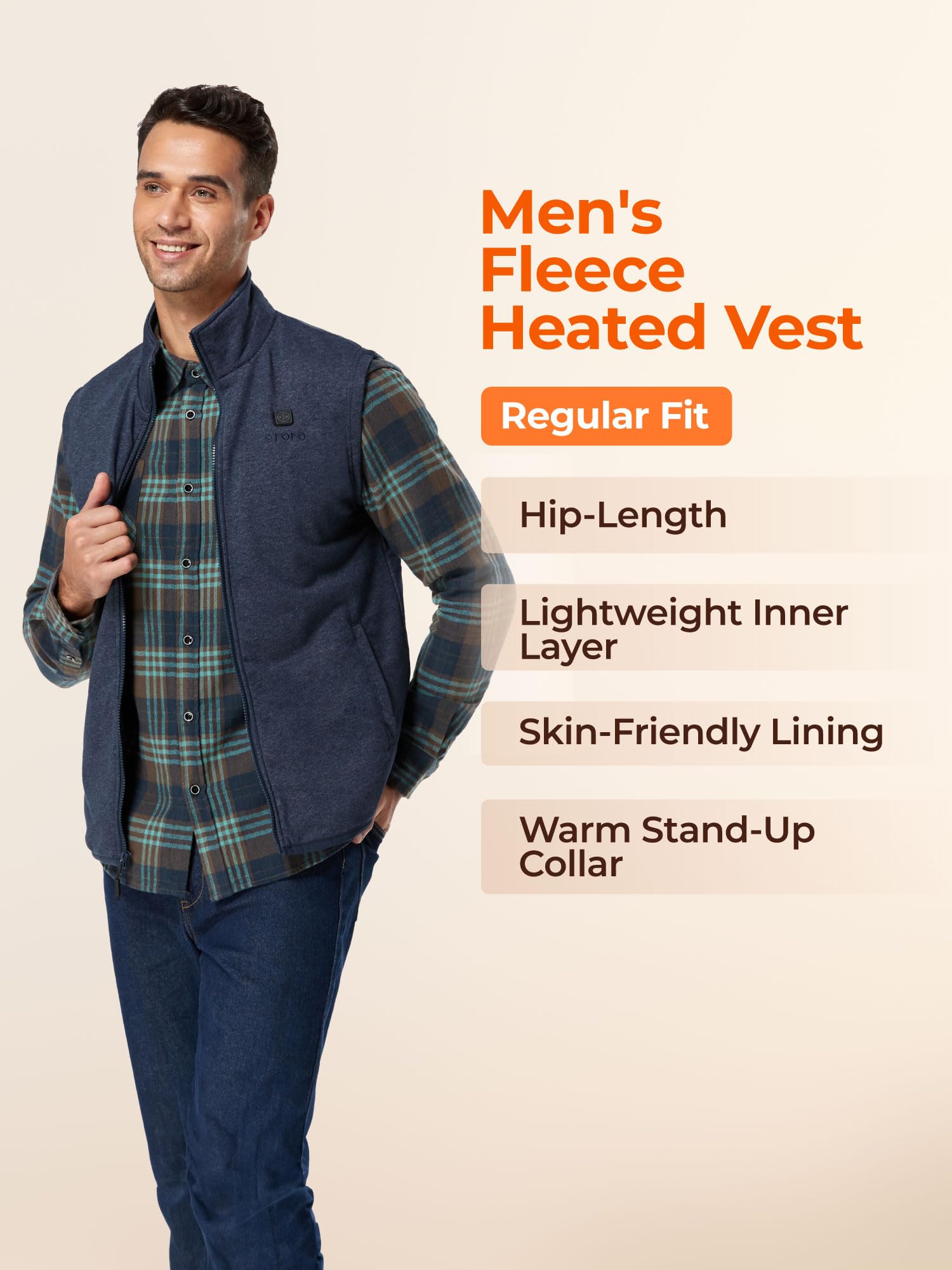 ORORO Men's Heated Vest with Battery, Lightweight Heating Fleece Vest (Charger Not Included) (Blue, M)