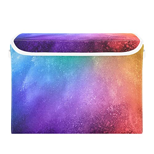 Kigai Colorful Galaxy Rainbow Storage Bin, Storage Baskets with Lids Large Organizer Collapsible Storage Bins Cube for Bedroom, Shelves, Closet, Home, Office 16.5 X 12.6 X 11.8 Inch