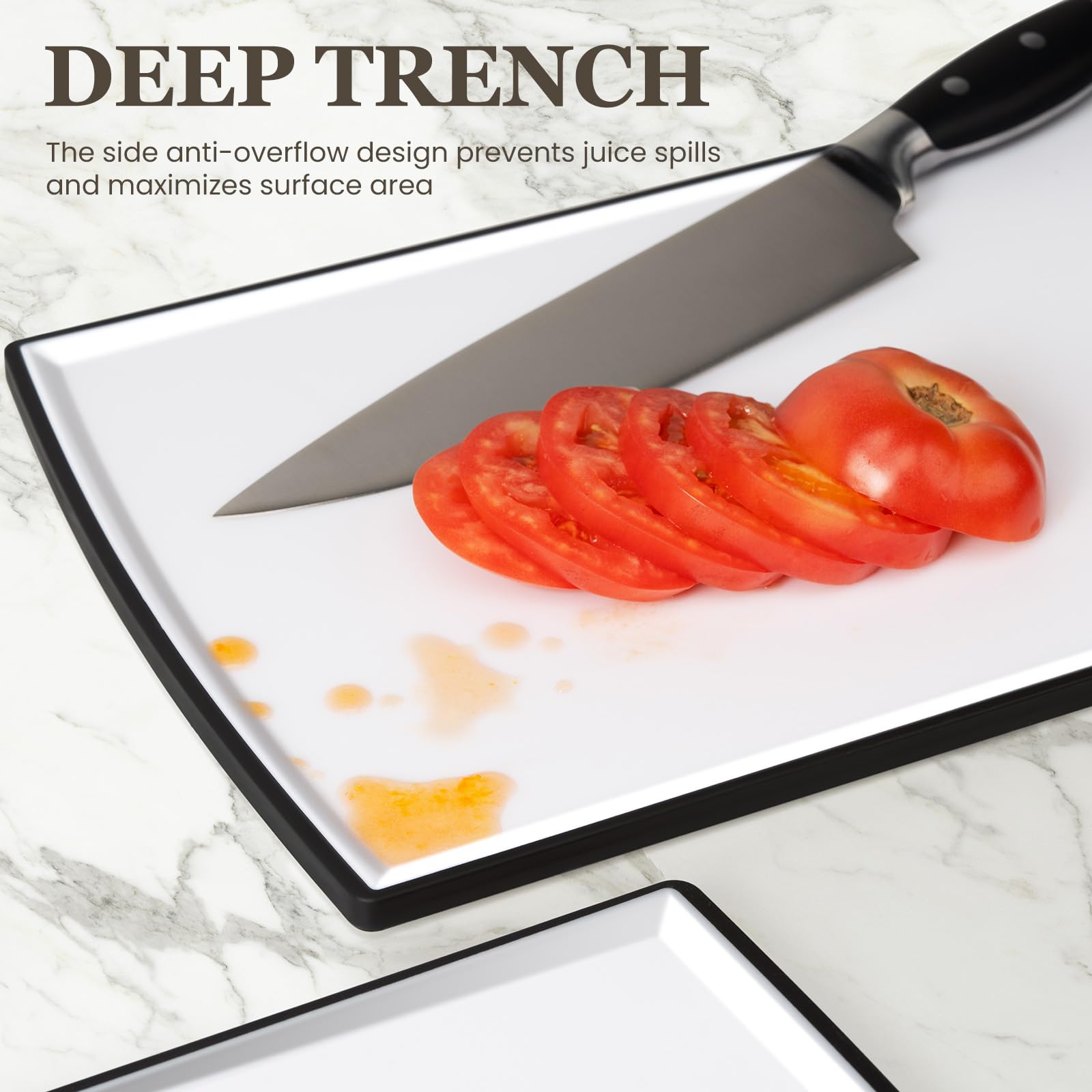 Cutting Boards for Kitchen, Extra Large Plastic Cutting Board Dishwasher Chopping Board Set of 3 with Juice Grooves, Easy Grip Handle, Black, Kikcoin
