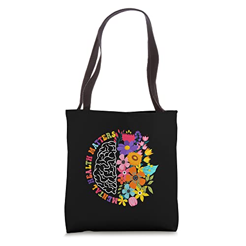 Mental Health Matters Floral Human Brain Illness Awareness Tote Bag