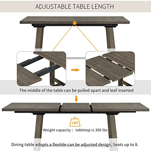 Retro Style Kitchen Dining Room Set, 7-Piece Dining Table Set Extendable Kitchen Table Set with 18β Leaf Rectangular Table with 6 Wood Chairs, Dining Room Set for 6 People, for Dining Room, Kitchen