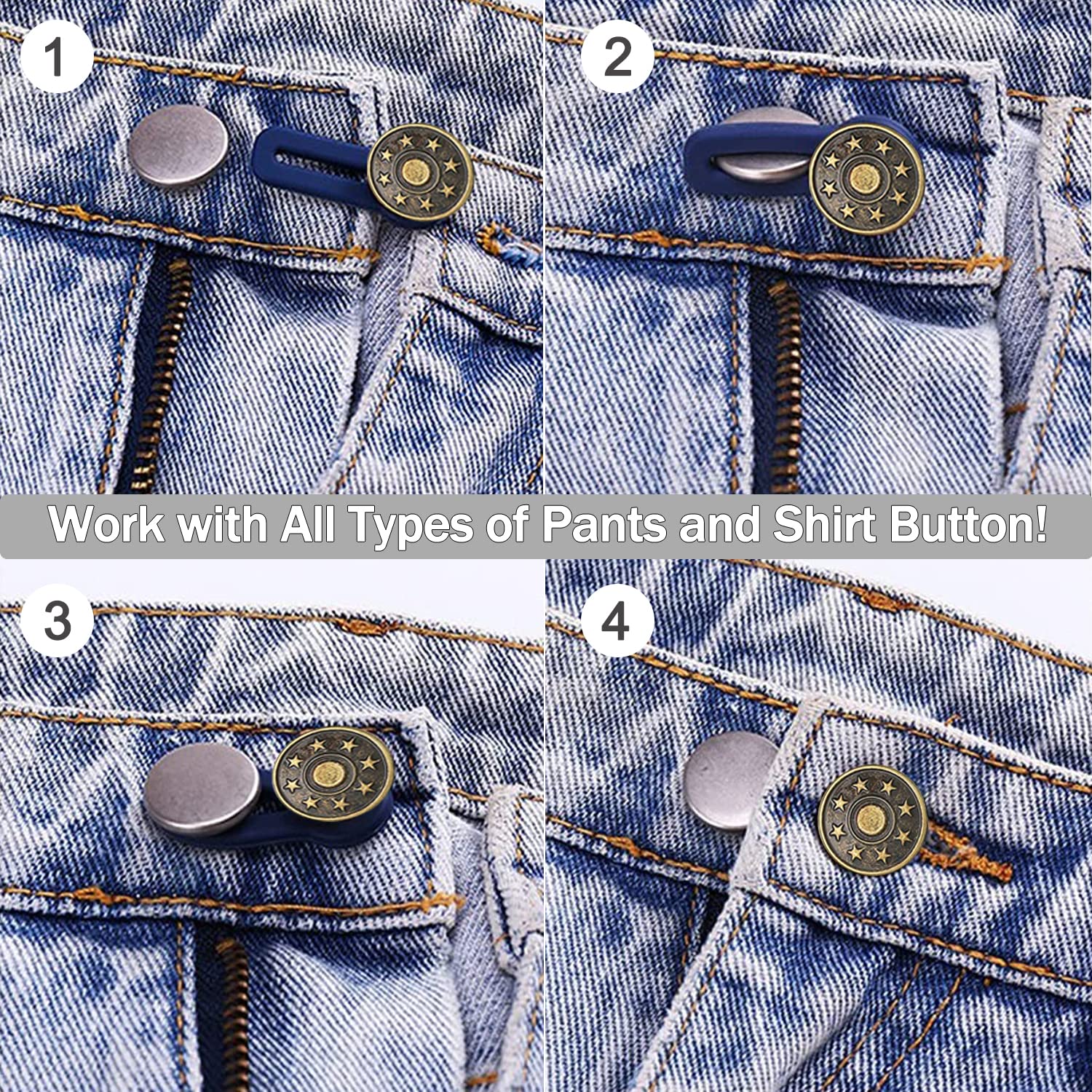 24 Pcs Extender Button Set, Flexible Adjustable Elastic Waist Extender Button, Invisible Collar Neck Extenders, No-Sew Extend Buttons for Women and Men's Pants Jeans Skirts Clothing Supplies