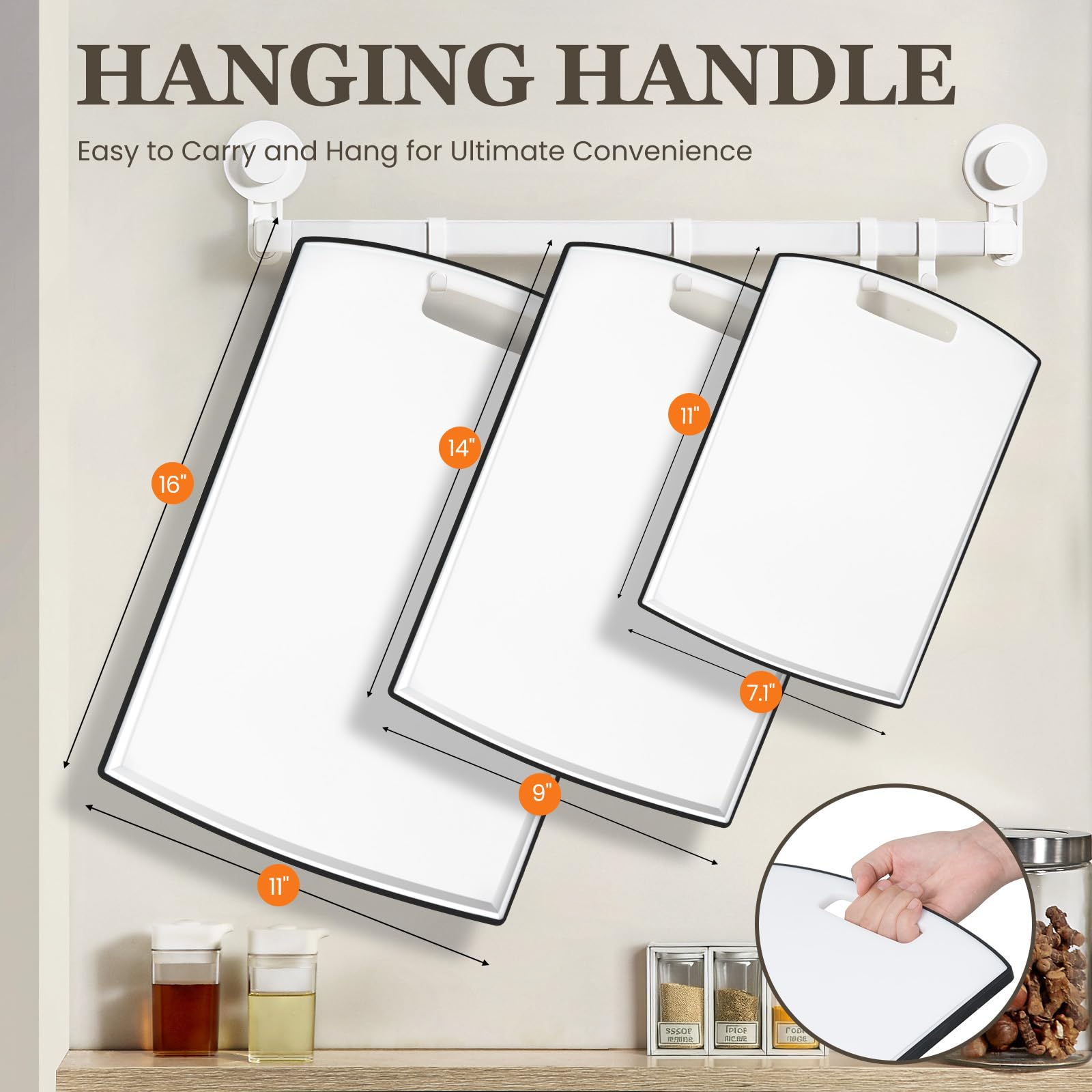 Cutting Boards for Kitchen, Extra Large Plastic Cutting Board Dishwasher Chopping Board Set of 3 with Juice Grooves, Easy Grip Handle, Black, Kikcoin