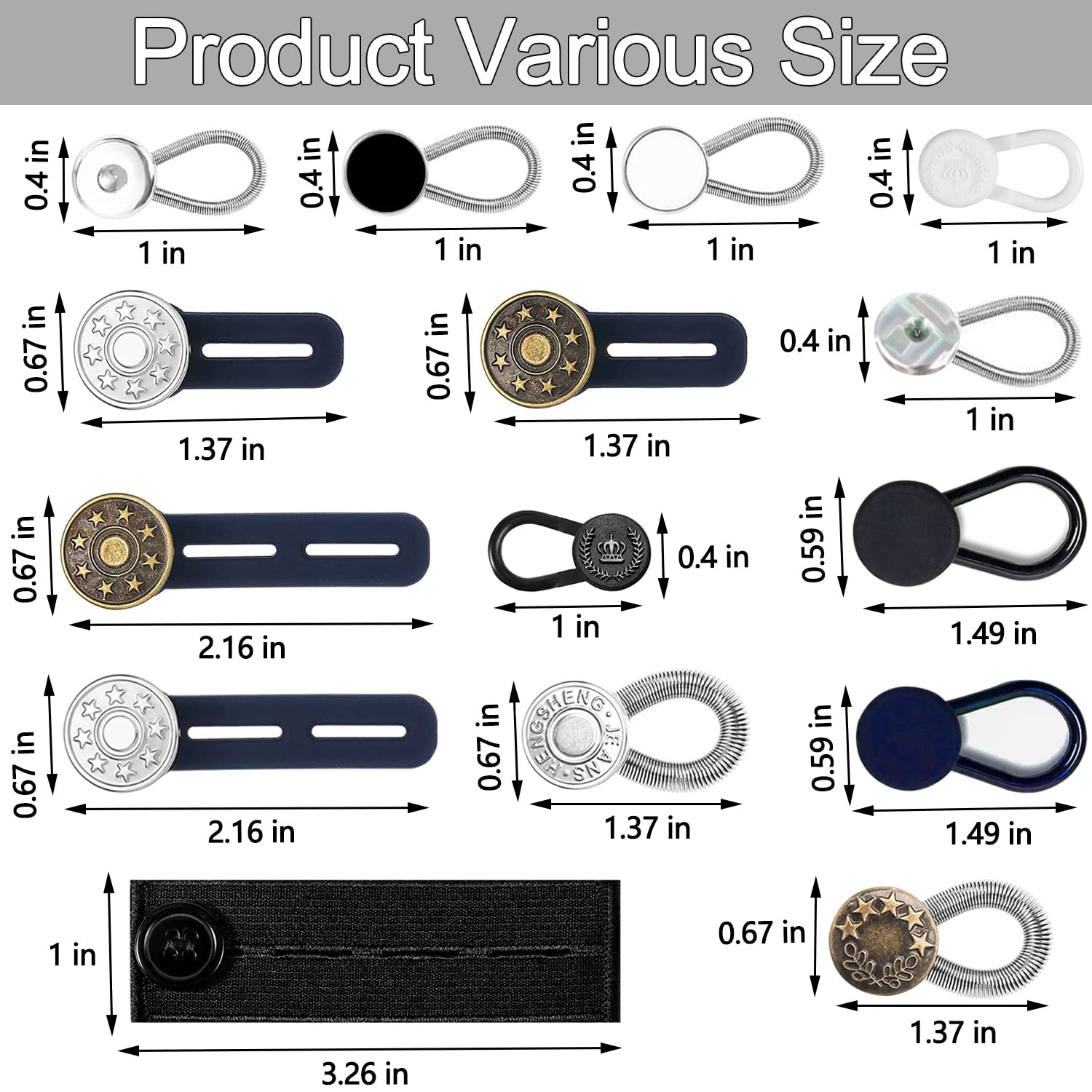 24 Pcs Extender Button Set, Flexible Adjustable Elastic Waist Extender Button, Invisible Collar Neck Extenders, No-Sew Extend Buttons for Women and Men's Pants Jeans Skirts Clothing Supplies