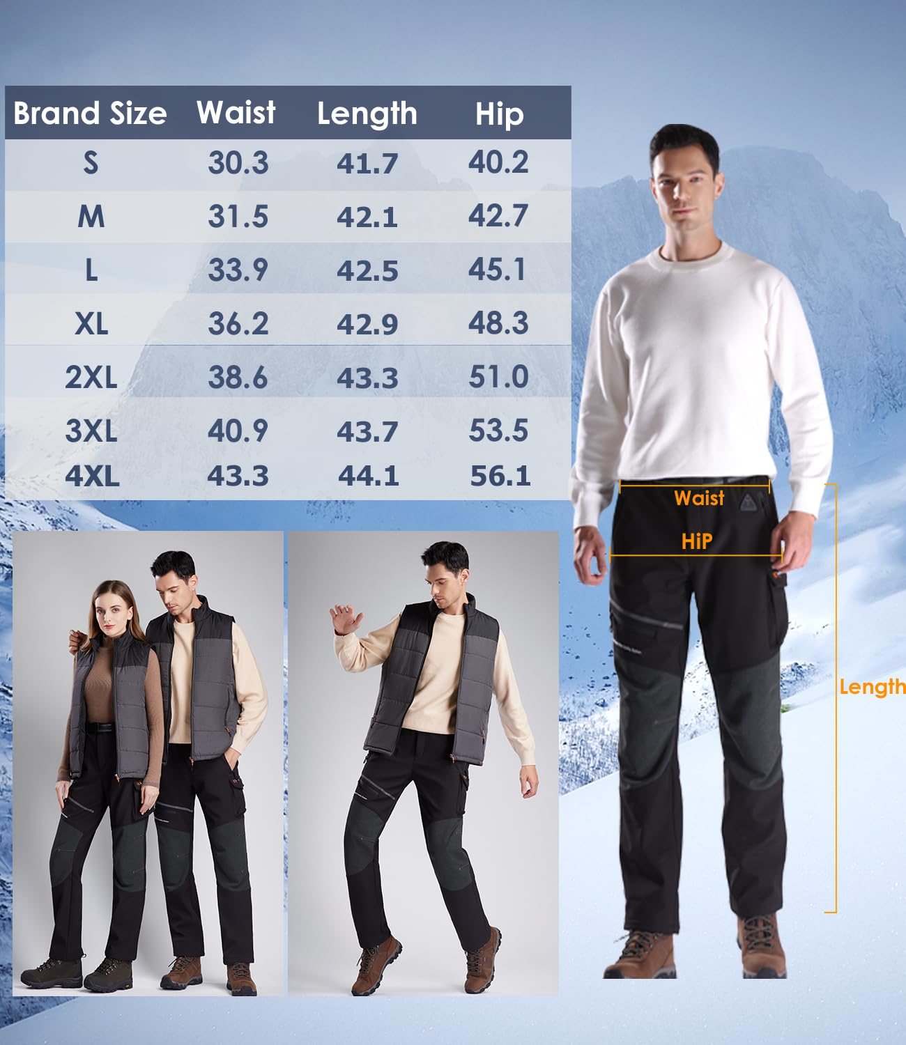 Axnol Heated Pants with 20000mAh Battery Pack Electric Heated Snow Hiking Pants Winter Softshell Outdoor Trousers (XL, Black)