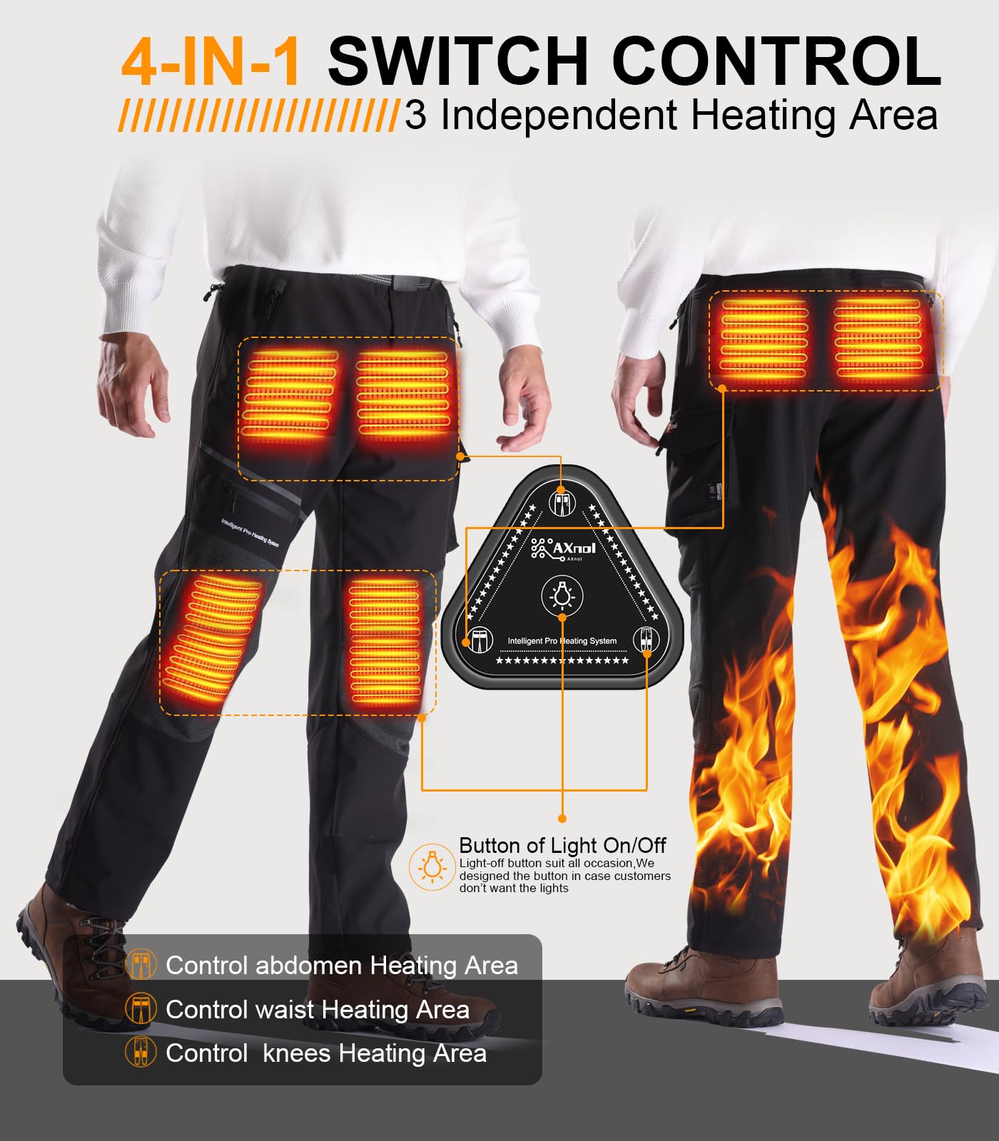Axnol Heated Pants with 20000mAh Battery Pack Electric Heated Snow Hiking Pants Winter Softshell Outdoor Trousers (XL, Black)