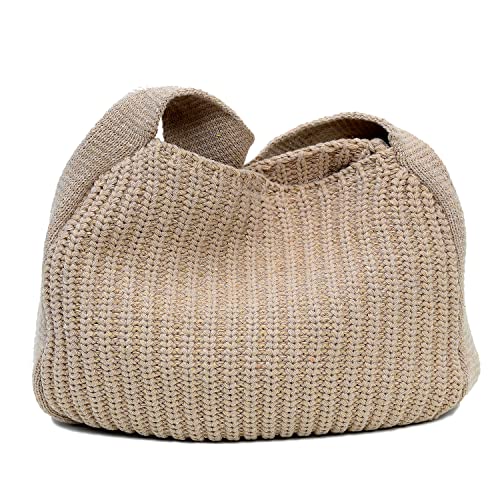 Womens Crocheted Hobo Bag Aesthetic Shoulder Knit Crochet Tote bag Knitted Accessory Boho Purse for Ladies Black