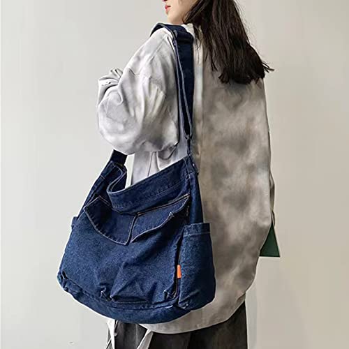 Canvas Messenger Bag Large Hobo Shoulder Crossbody Bag with Multiple Pockets Canvas Shoulder Tote Bag for Teen Girls Women(Dark Green)