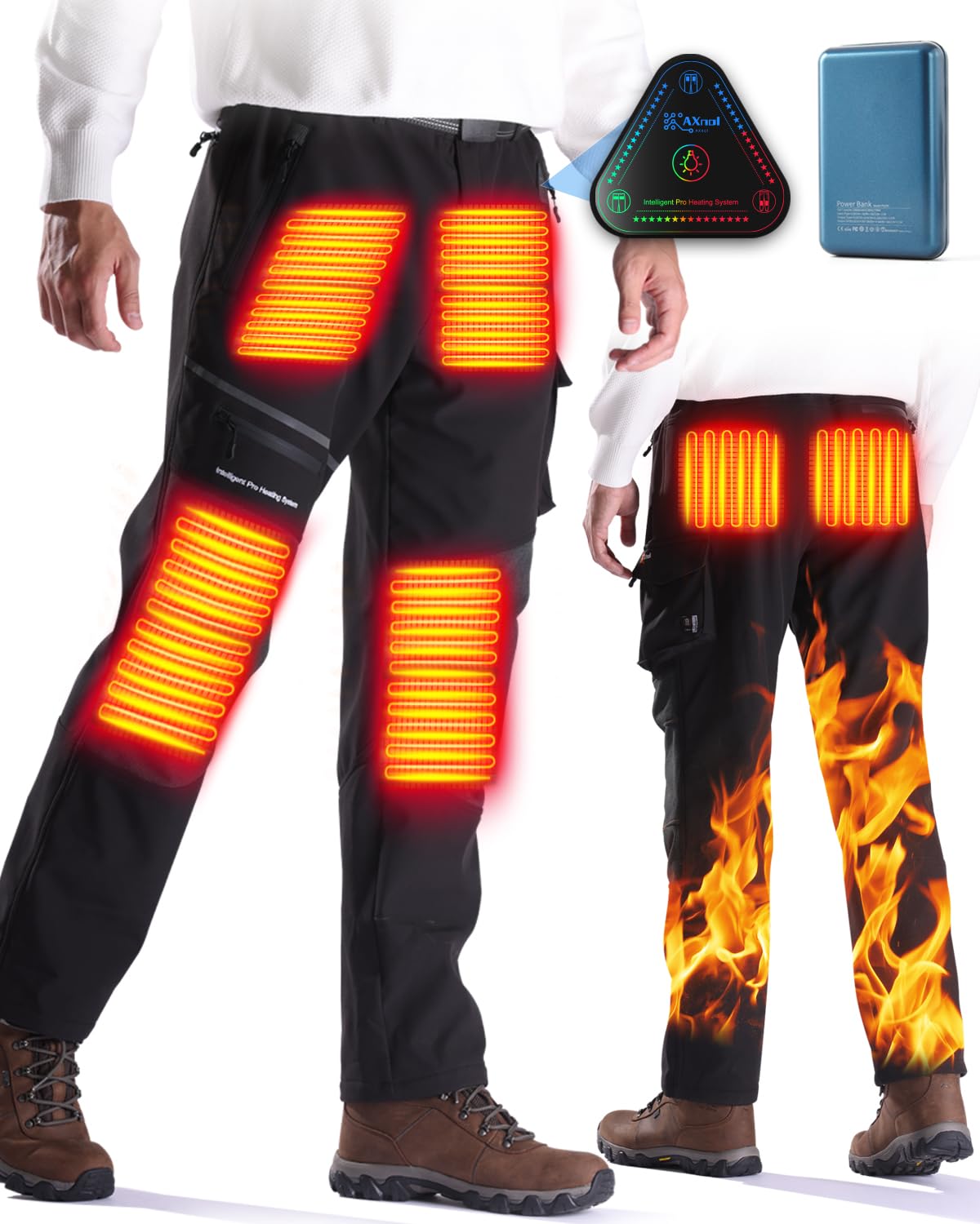 Axnol Heated Pants with 20000mAh Battery Pack Electric Heated Snow Hiking Pants Winter Softshell Outdoor Trousers (XL, Black)