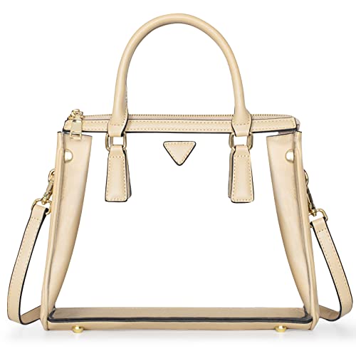 Joryin Clear Bag for Women Clear Bags Stadium Approved Clear Tote Bag with Zipper Crossbody Bag Clear Purse Fashion Satchel Bag Handbag Transparent Bag Warm Beige