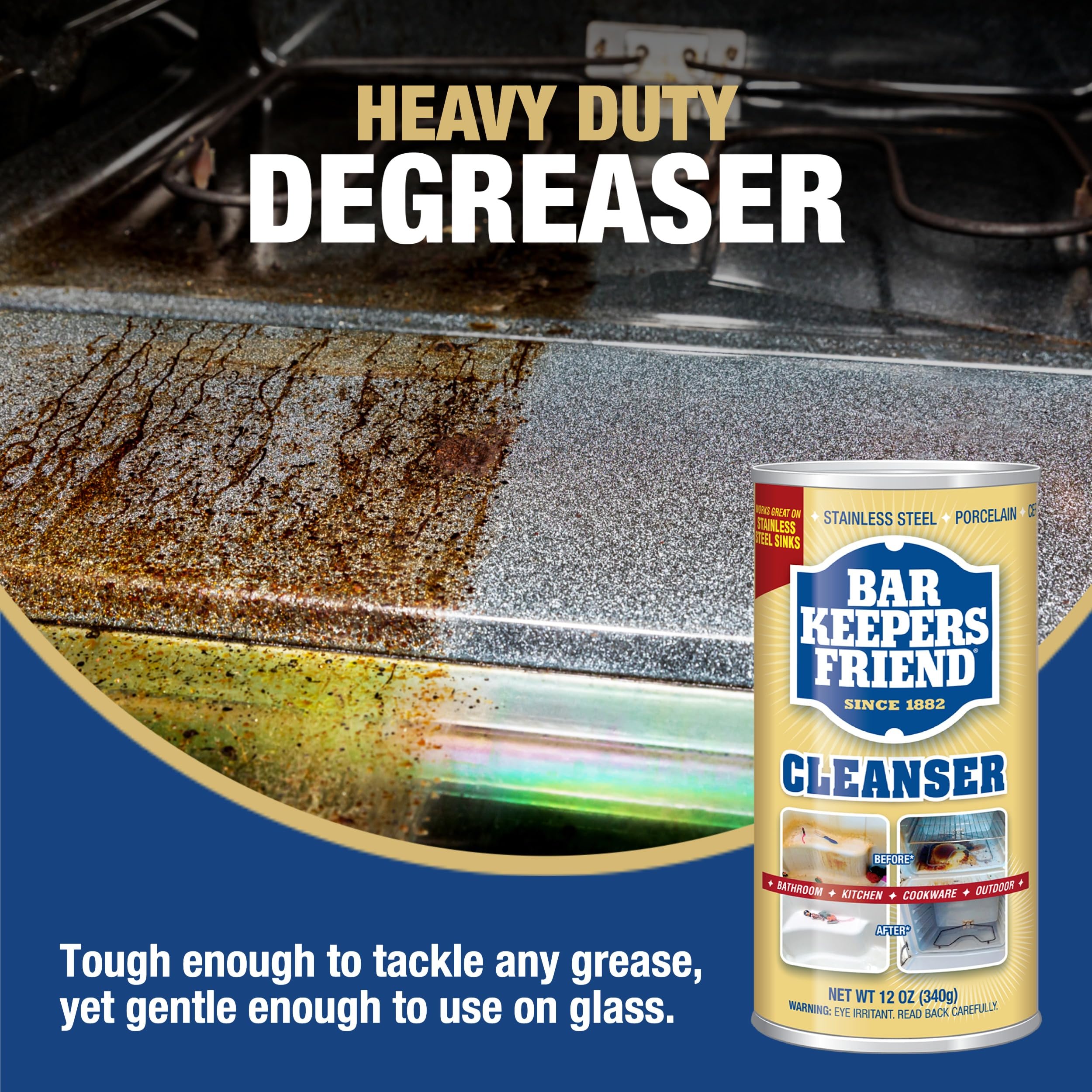 Bar Keepers Friend Powder Cleanser 12 Oz - Multipurpose Cleaner & Stain Remover - Bathroom, Kitchen & Outdoor Use - for Stainless Steel, Aluminum, Brass, Ceramic, Porcelain, Bronze and More (2 Pack)
