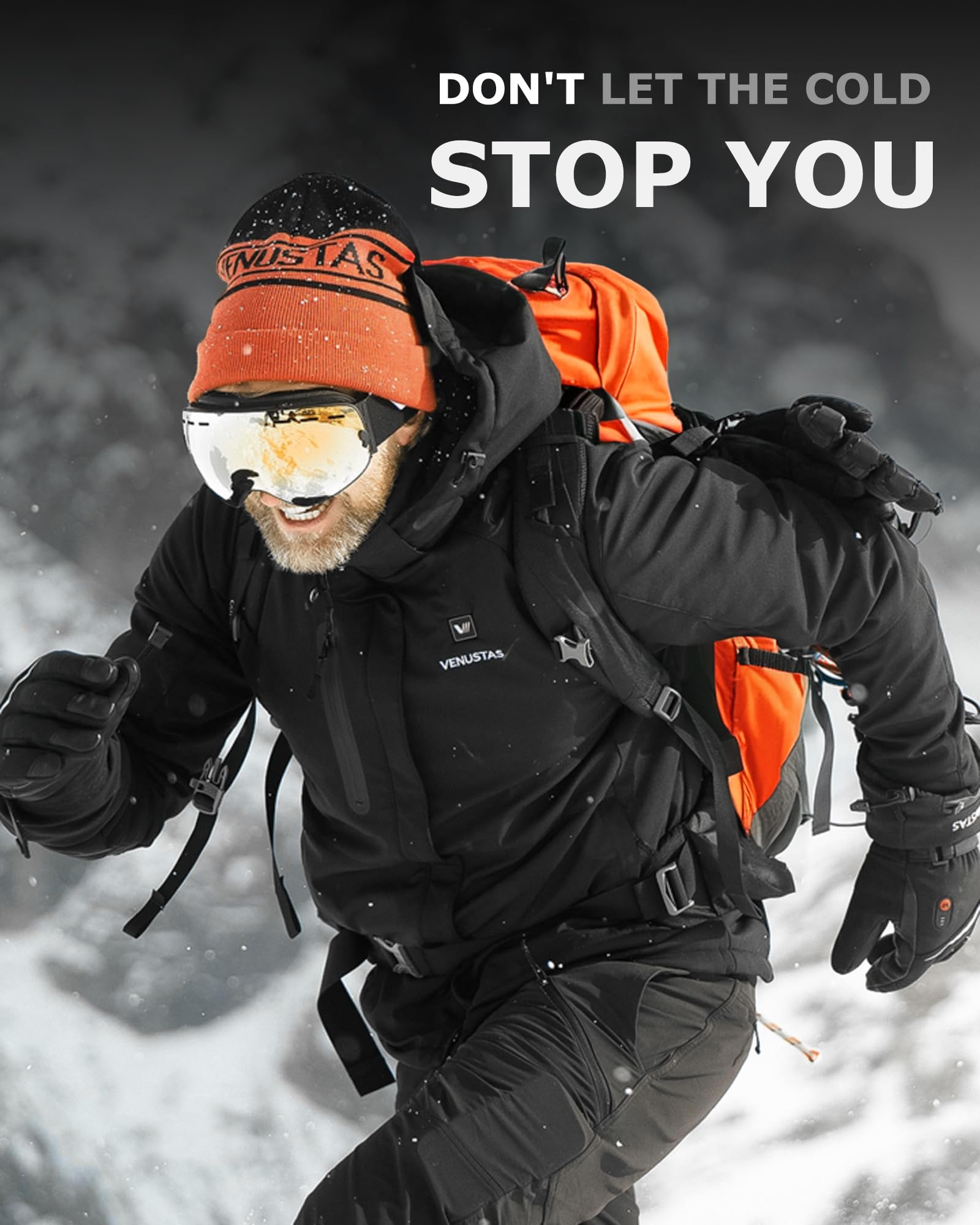 Venustas Men's Heated Jacket with Battery Pack, Windproof Electric Insulated Coat with Detachable Hood