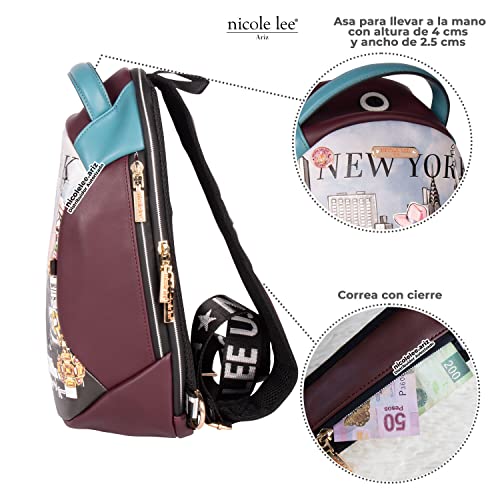 Nicole Lee Sling Backpack with USB Charging and Earphone Ports, Top Handle Travel School Crossbody Bag, Adjustable Strap (Success in New York)