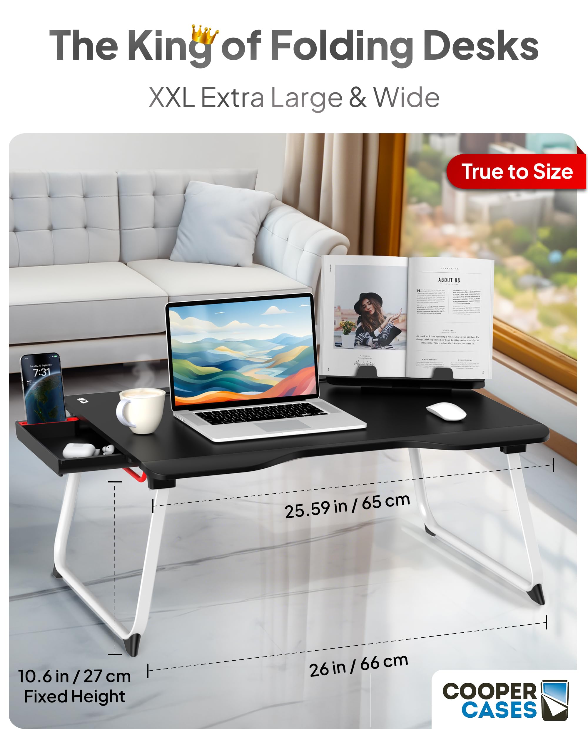 Cooper Mega Table XXL Extra Large Lap Desk for Bed | Laptop Table, Portable Desk, Bed Laptop Desk, for Bed, Desk, Laptop, Writing, Computer Bed Table for Laptop | Floor Table, Floor Desk for Adults