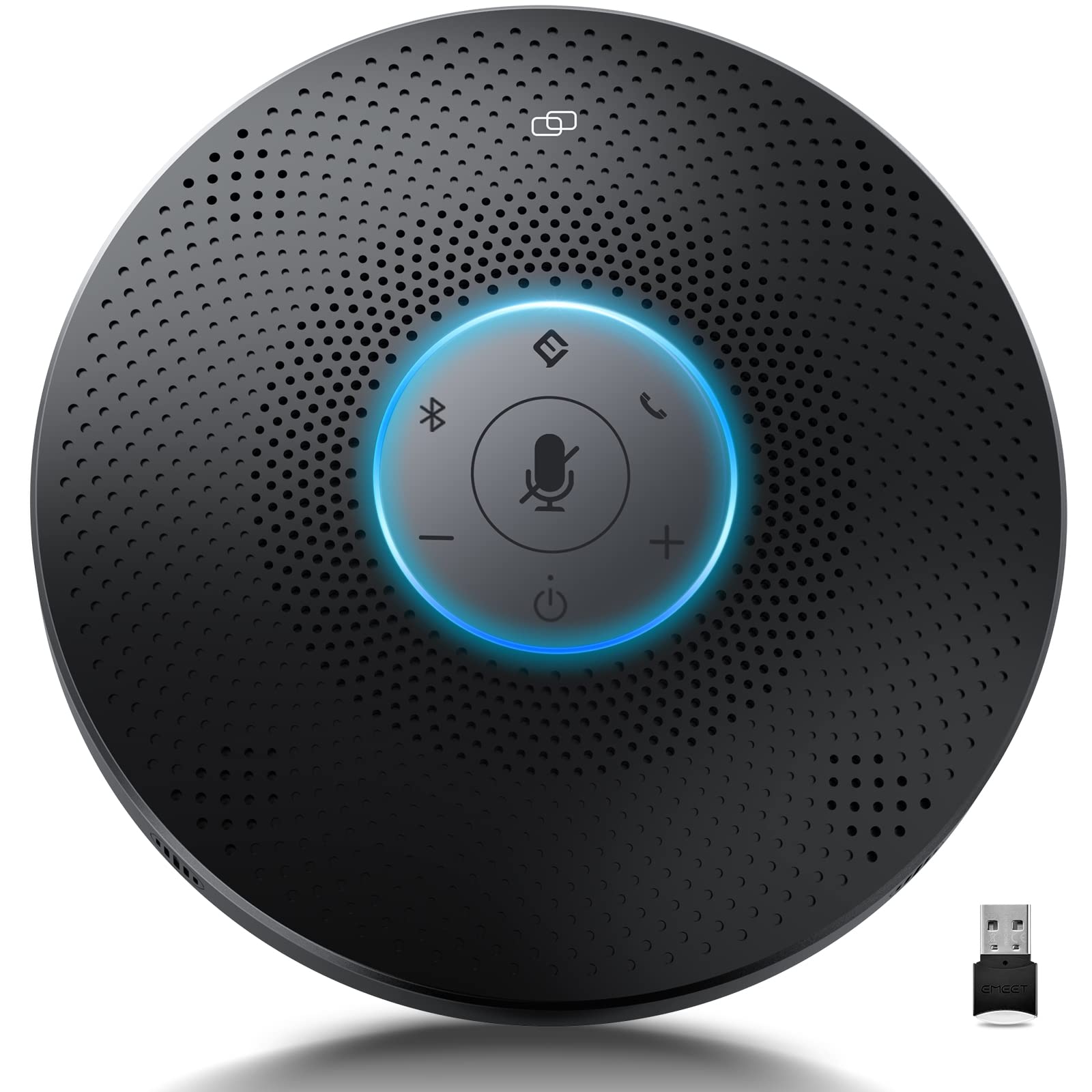 Bluetooth Speakerphone - EMEET M2 Max 48kHz Professional 4 HD Mics Conference Speaker up to 15 People, VOICEIA Noise Reduction & Enhanced 360° Voice Pickup, USB Dongle Daisy Chain For Home Office Gray