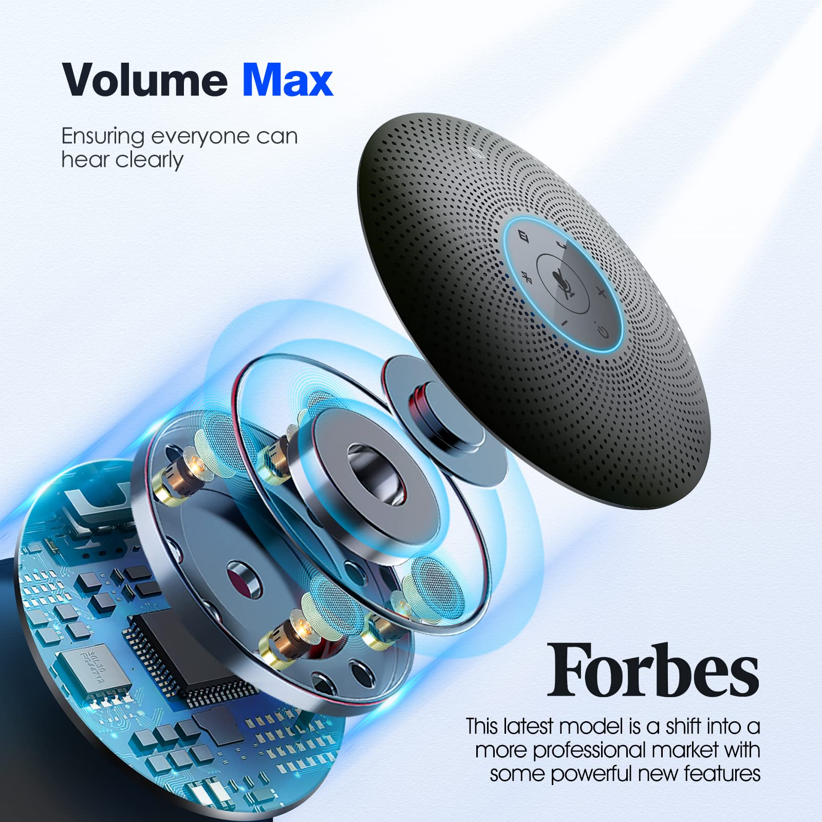 Bluetooth Speakerphone - EMEET M2 Max 48kHz Professional 4 HD Mics Conference Speaker up to 15 People, VOICEIA Noise Reduction & Enhanced 360° Voice Pickup, USB Dongle Daisy Chain For Home Office Gray