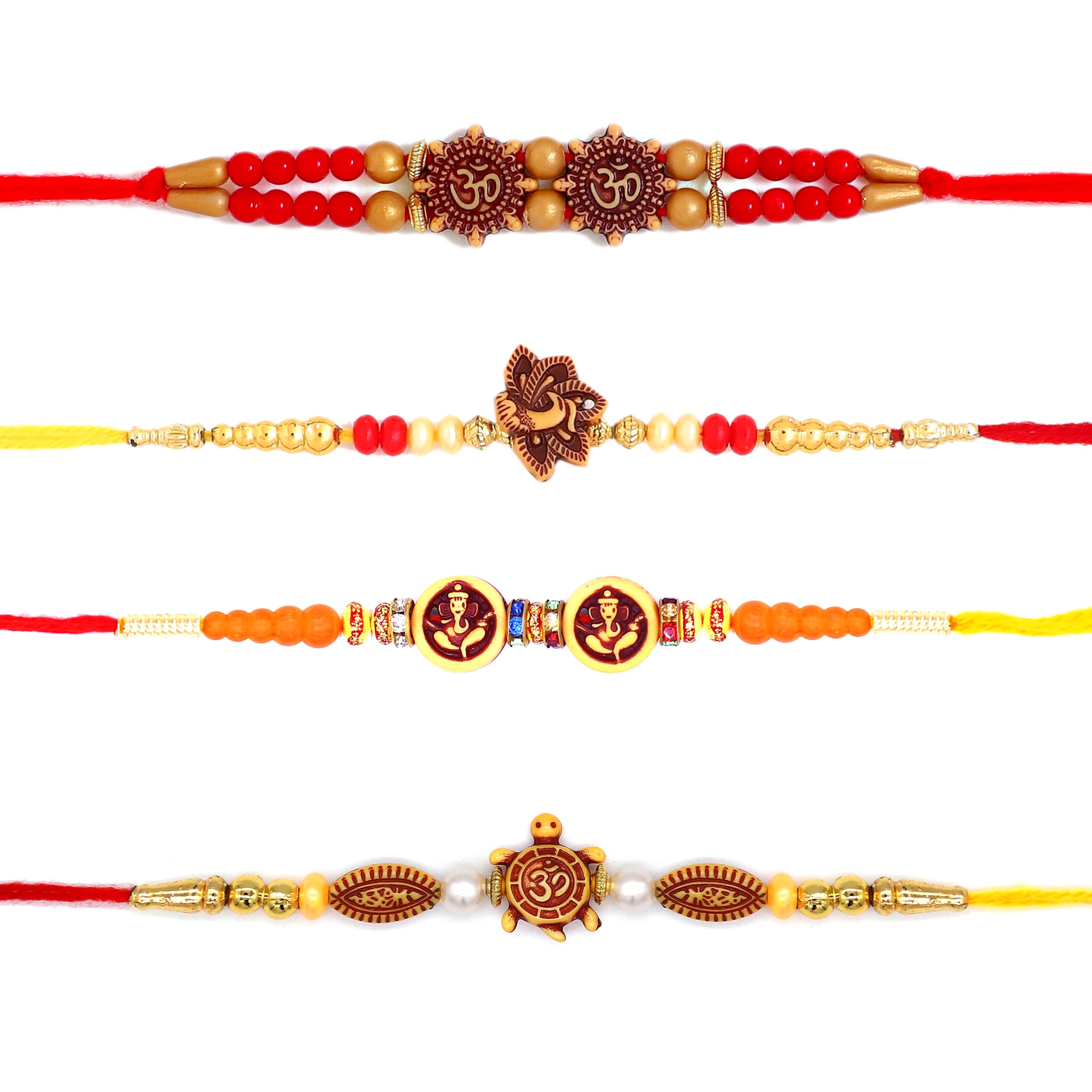 Indian Art Set of 4 Rakhi For Brother and Bhabhi Set Bro Rakhi With Cotton Thread Gift This Rakhi to Brother / Bracelets Rakhi Set /