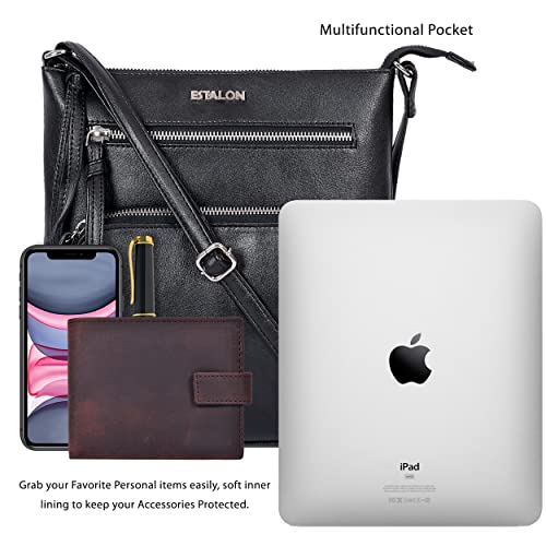 ESTALON Crossbody Bags for Women - Medium Size Crossover Women's Handbags and Purses for College Office Travel (Black)