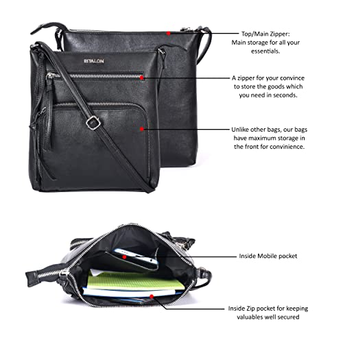 ESTALON Crossbody Bags for Women - Medium Size Crossover Women's Handbags and Purses for College Office Travel (Black)