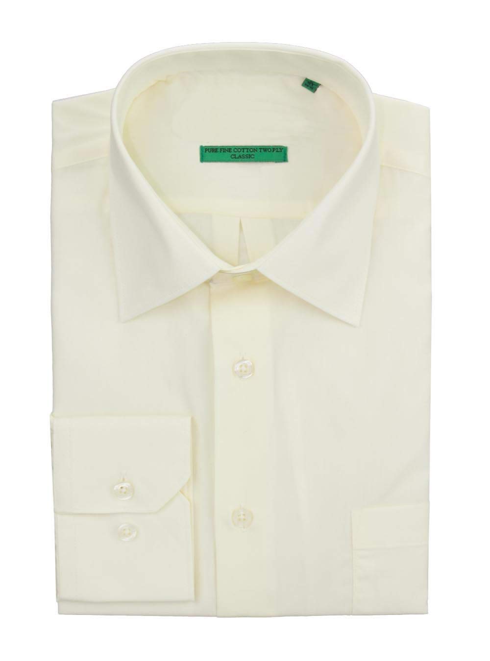 DTI BB Signature Men's Modern Classic Fit 2 Ply Pure Cotton Solid Dress Shirt (17.5" Neck 36-37 Sleeve, Vanilla Ice)