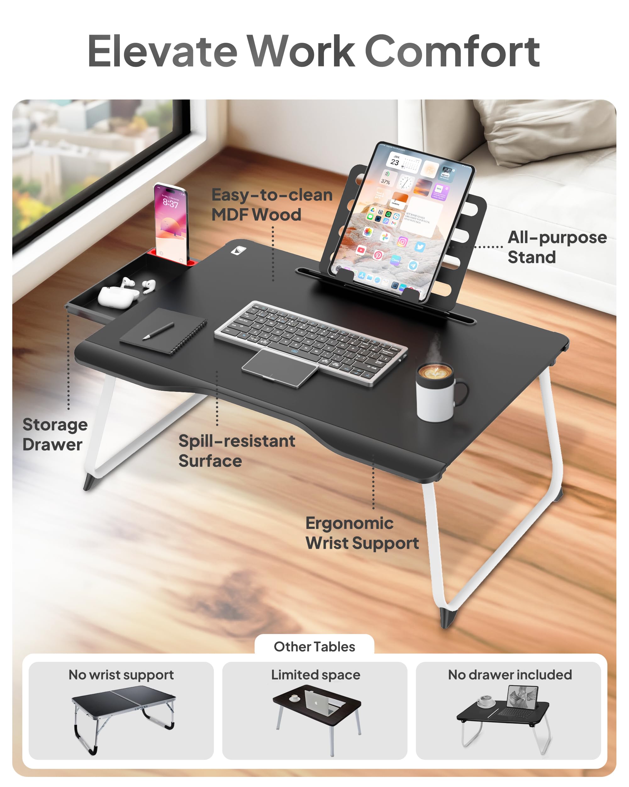 Cooper Mega Table XXL Extra Large Lap Desk for Bed | Laptop Table, Portable Desk, Bed Laptop Desk, for Bed, Desk, Laptop, Writing, Computer Bed Table for Laptop | Floor Table, Floor Desk for Adults