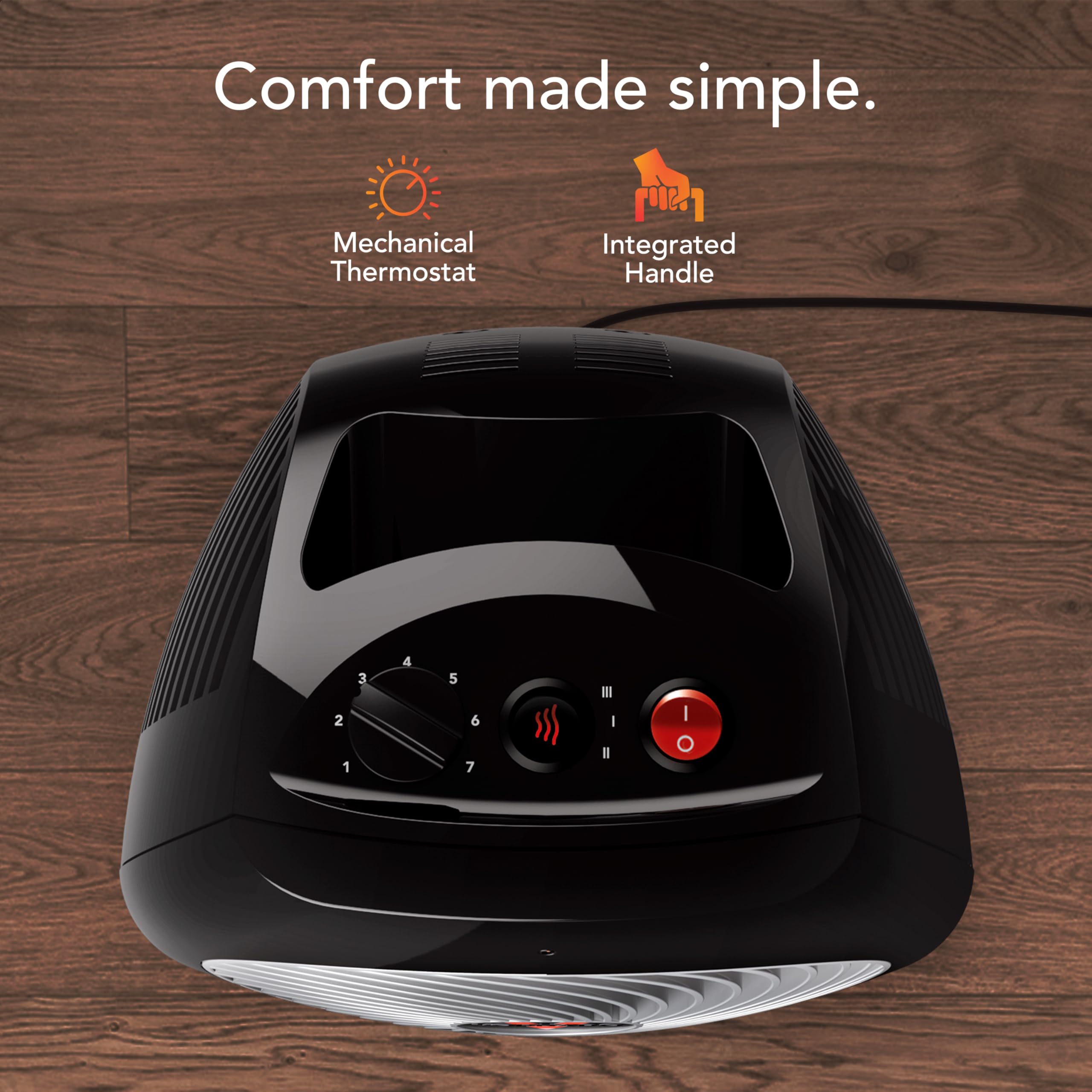 Vornado MVH Vortex Heater with 3 Heat Settings, Adjustable Thermostat, Tip-Over Protection, Auto Safety Shut-Off System, Whole Room, Black