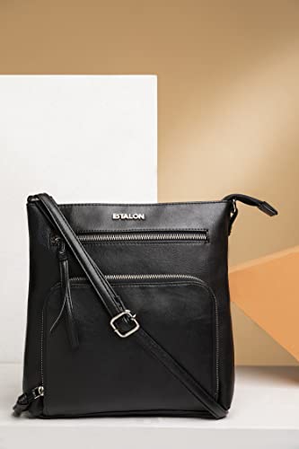 ESTALON Crossbody Bags for Women - Medium Size Crossover Women's Handbags and Purses for College Office Travel (Black)