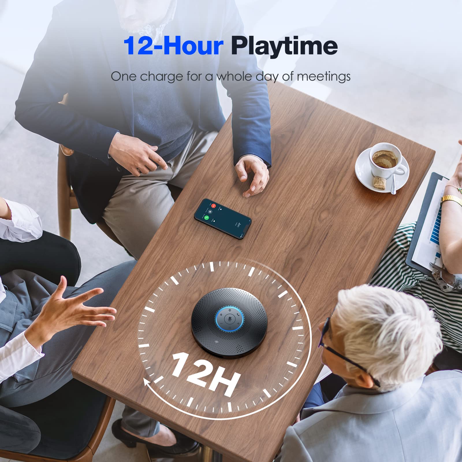 Bluetooth Speakerphone - EMEET M2 Max 48kHz Professional 4 HD Mics Conference Speaker up to 15 People, VOICEIA Noise Reduction & Enhanced 360° Voice Pickup, USB Dongle Daisy Chain For Home Office Gray