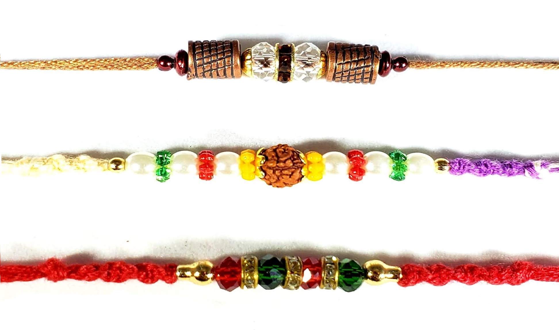 Set of 3 Rakhi - Rakhi for Bhaiya, Bhabhi, Indian Rakhi for Brother, Rakshabandhan Festival, Rakhi Bracelets/Rakhi Threads with Kumkum, Rice and Gift Envelope