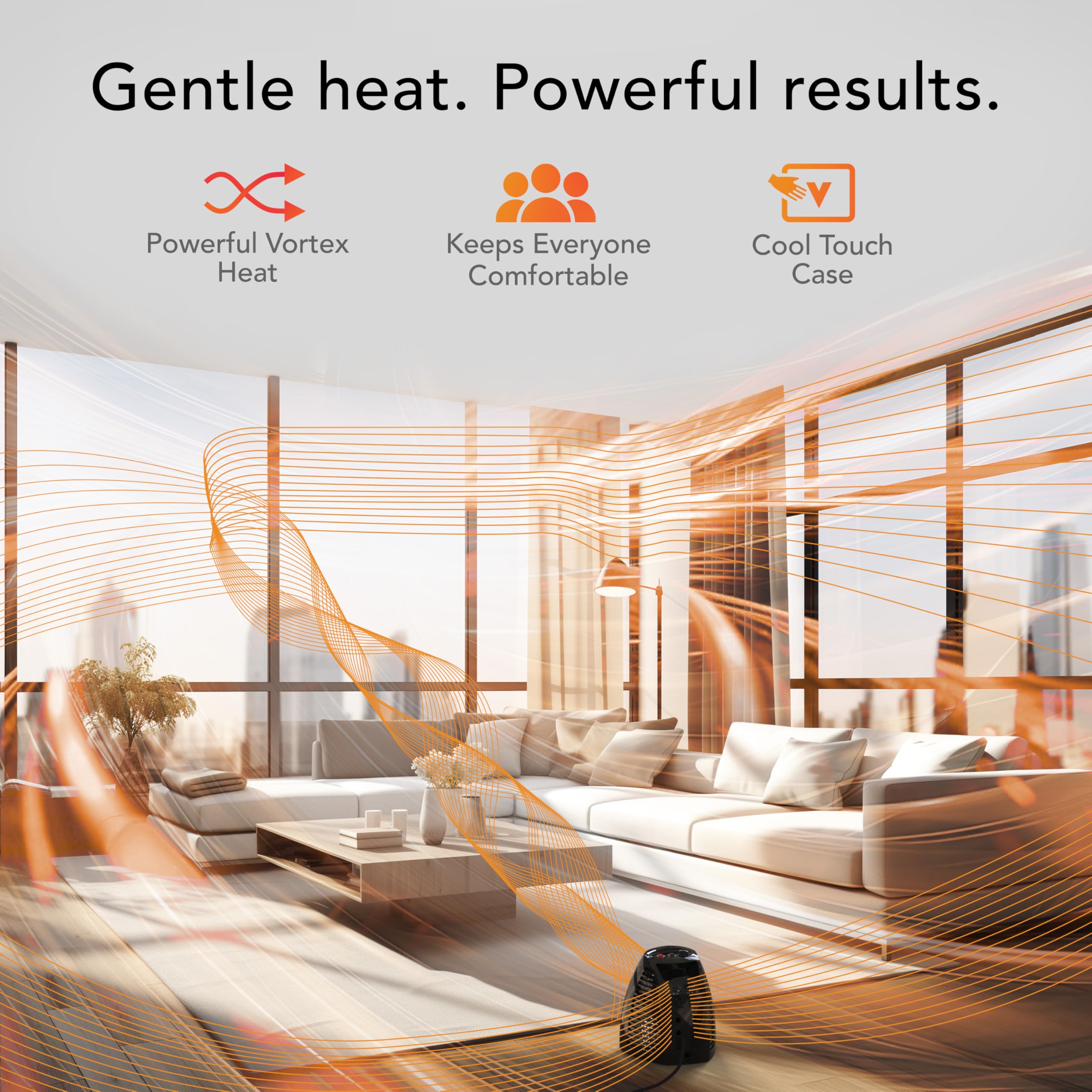 Vornado MVH Vortex Heater with 3 Heat Settings, Adjustable Thermostat, Tip-Over Protection, Auto Safety Shut-Off System, Whole Room, Black