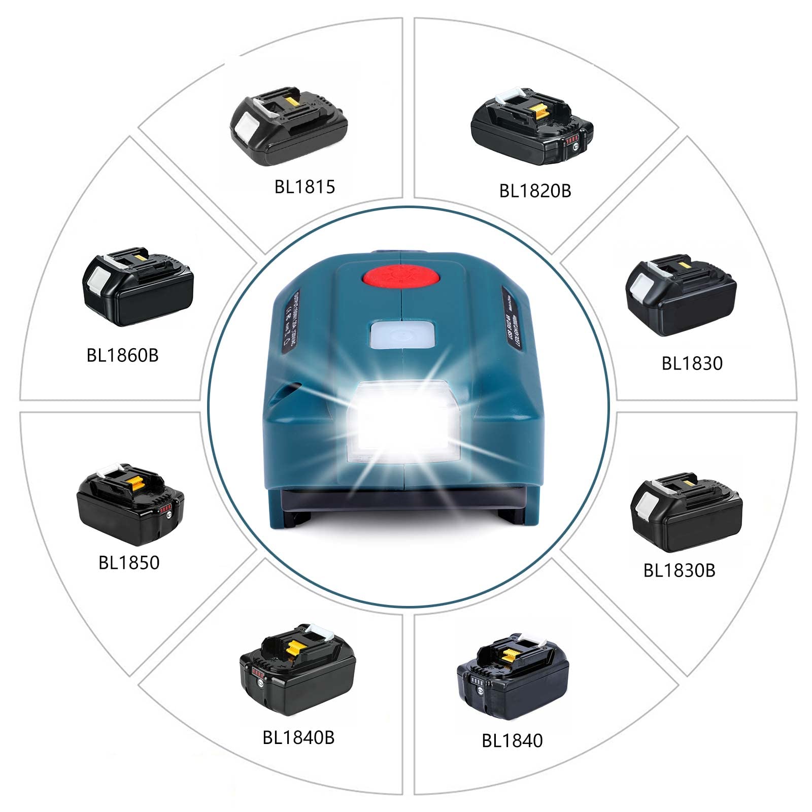 150W Power Supply Inverter for Makita 18V, TEPULAS DC 18V to AC 120V Power Source USB Phone Charger Adapter for Makita with LED Light & AC Outlet(No Battery)