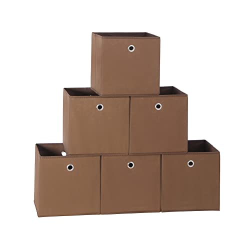 Rabtero Foldable Storage Cubes, Collapsible Cloth Baskets Open Storage Bins for Home Tidy and Storage-Brown, 6 Packs, 11 inches