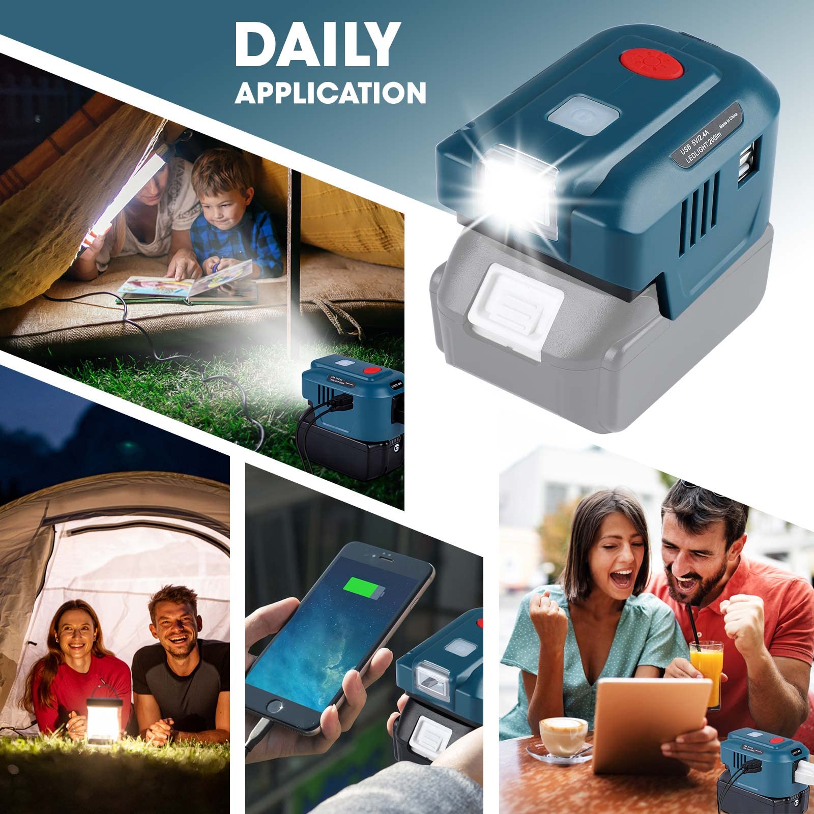 150W Power Supply Inverter for Makita 18V, TEPULAS DC 18V to AC 120V Power Source USB Phone Charger Adapter for Makita with LED Light & AC Outlet(No Battery)
