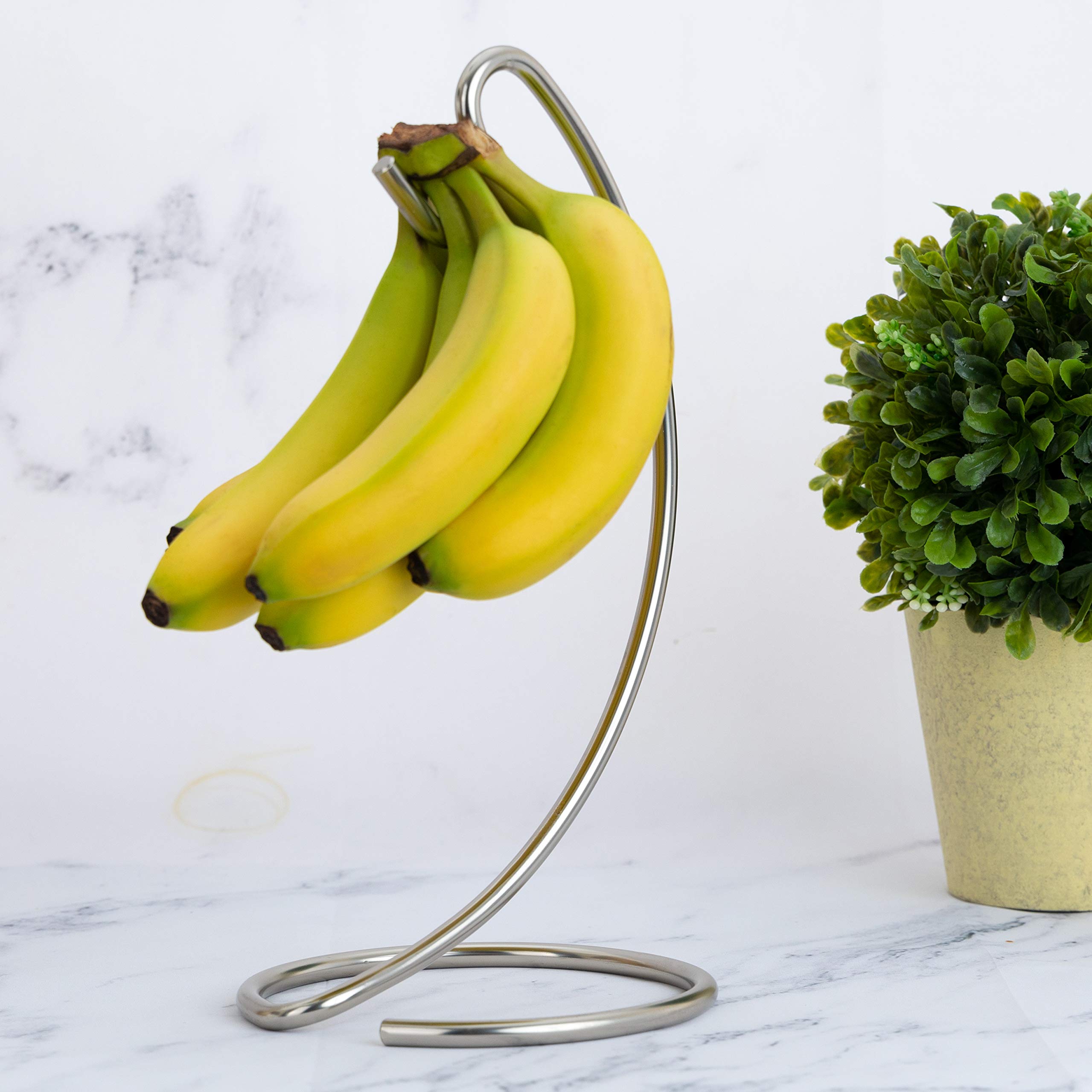 Banana Holder Modern Banana Hanger Tree Stand Hook for Kitchen Countertop, Satin Nickel Banana Stand, by Homeries (Satin Nickel)