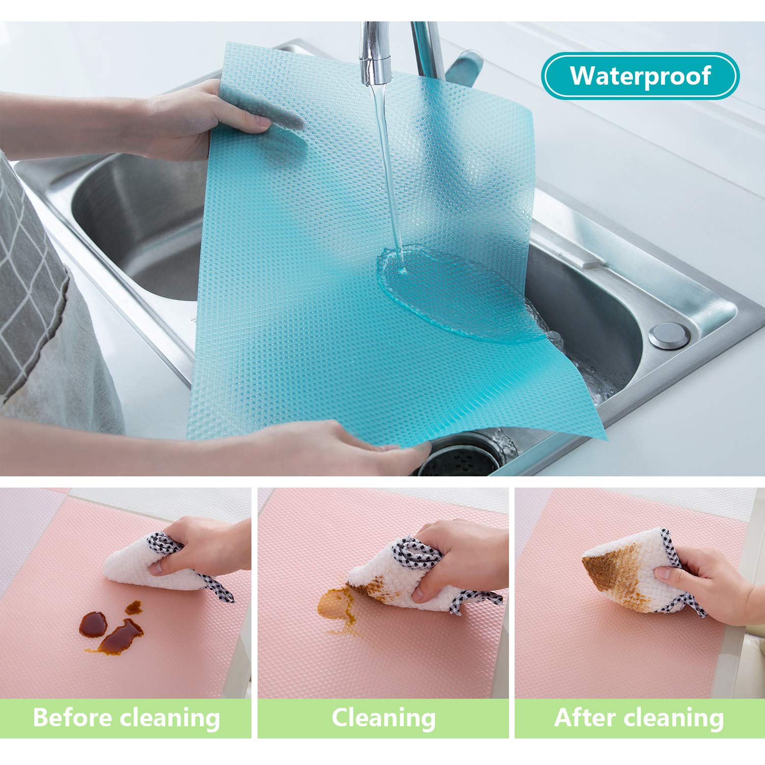 Wanapure 12 Pack Refrigerator Mats, Washable Refrigerator Liners,Fridge Pad, Easy to Clean Shelf Liner, Cuttable Kitchen Cabinet Shelves Mat, Non Adhesive Drawer Table Placemats (Colorful)
