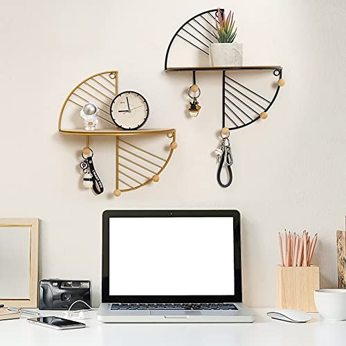 Mersuii Floating Shelves Wall Mounted Half Round Metal Shelf, Wood and Metal Decorative Shelving for Bathroom Living Room Kitchen Bedroom
