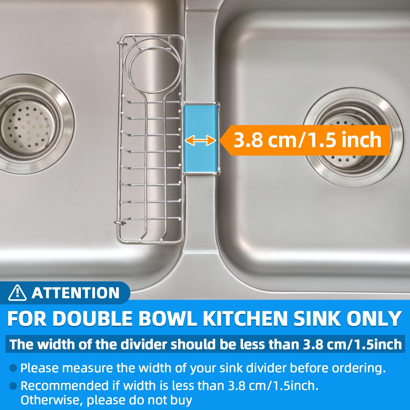 3-in-1 Sponge Holder for Kitchen Sink, Movable Sponge Holder + Brush Holder + Dish Cloth Hanger, Hanging Sink Caddy, Small in Sink Organizer Accessories Rack Basket, 304 Stainless Steel, Never Rust