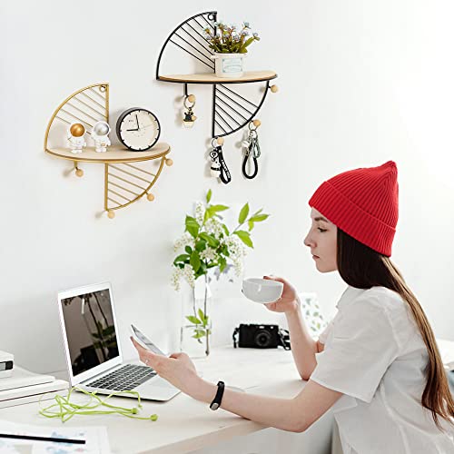 Mersuii Floating Shelves Wall Mounted Half Round Metal Shelf, Wood and Metal Decorative Shelving for Bathroom Living Room Kitchen Bedroom