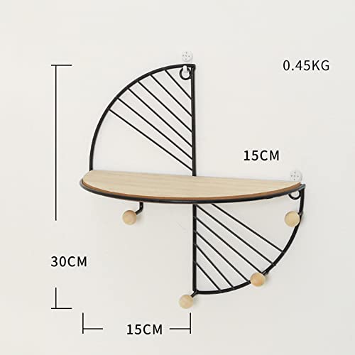 Mersuii Floating Shelves Wall Mounted Half Round Metal Shelf, Wood and Metal Decorative Shelving for Bathroom Living Room Kitchen Bedroom