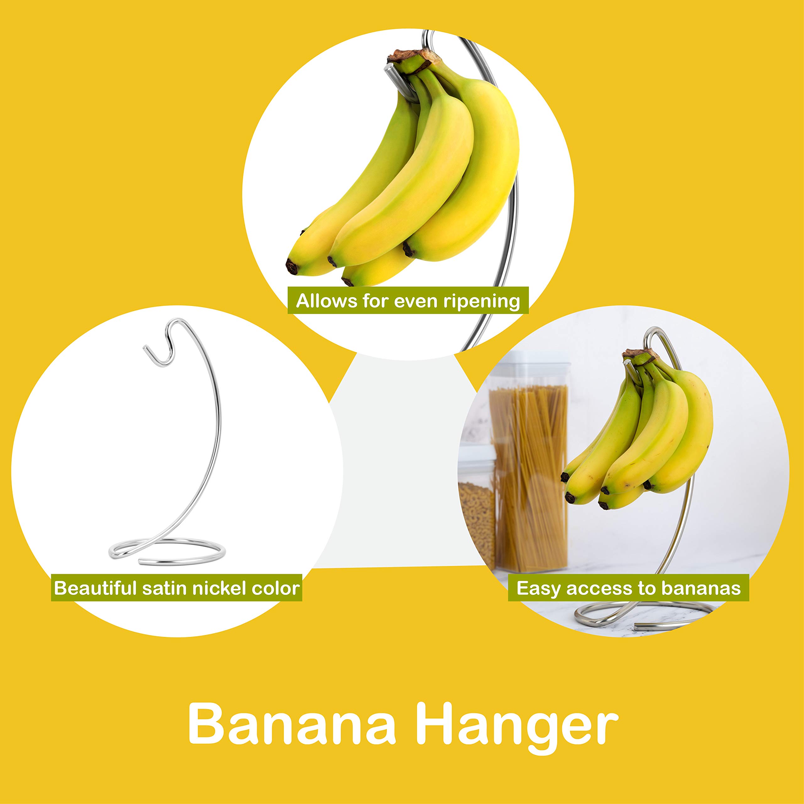 Banana Holder Modern Banana Hanger Tree Stand Hook for Kitchen Countertop, Satin Nickel Banana Stand, by Homeries (Satin Nickel)