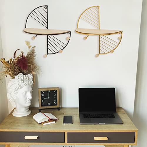 Mersuii Floating Shelves Wall Mounted Half Round Metal Shelf, Wood and Metal Decorative Shelving for Bathroom Living Room Kitchen Bedroom
