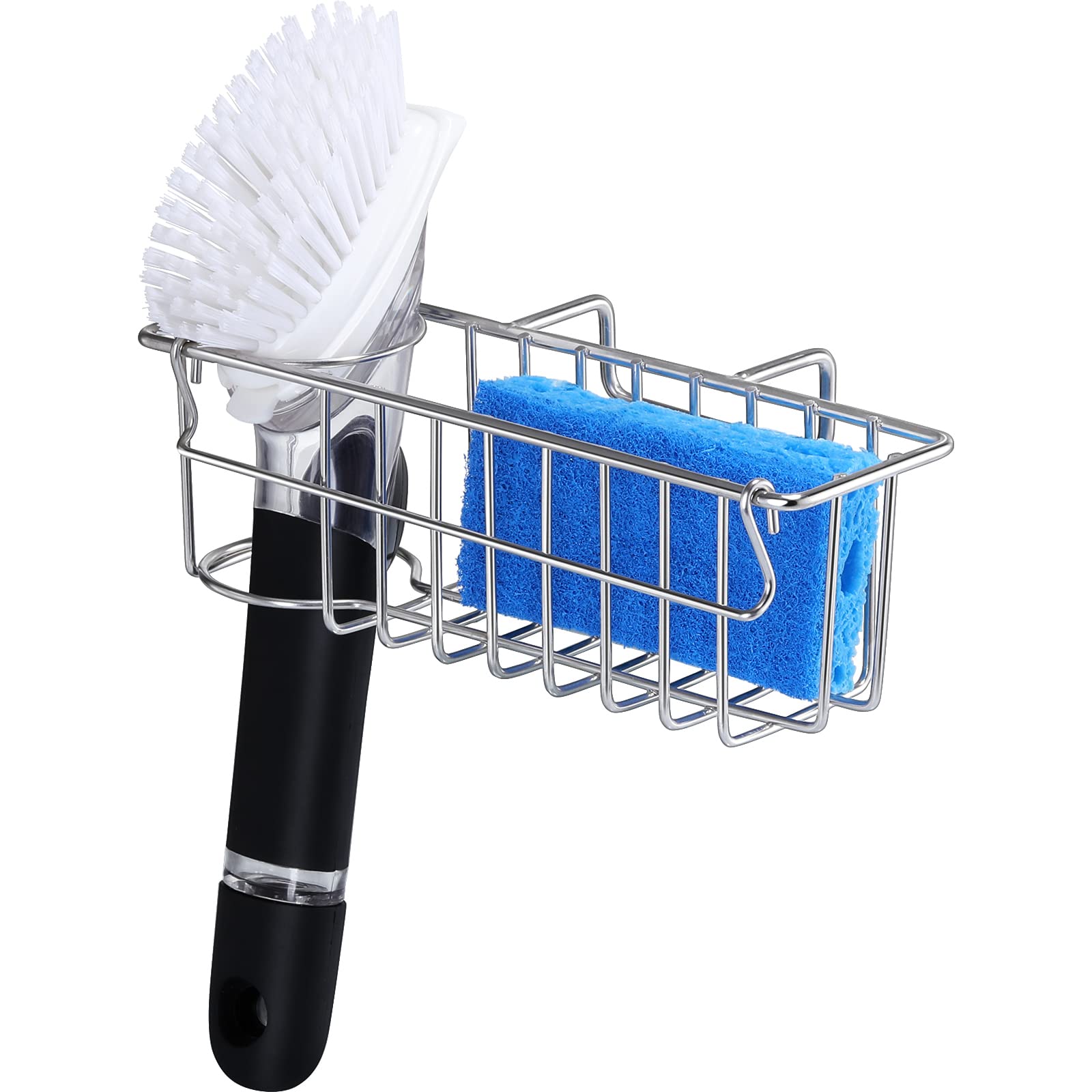 3-in-1 Sponge Holder for Kitchen Sink, Movable Sponge Holder + Brush Holder + Dish Cloth Hanger, Hanging Sink Caddy, Small in Sink Organizer Accessories Rack Basket, 304 Stainless Steel, Never Rust