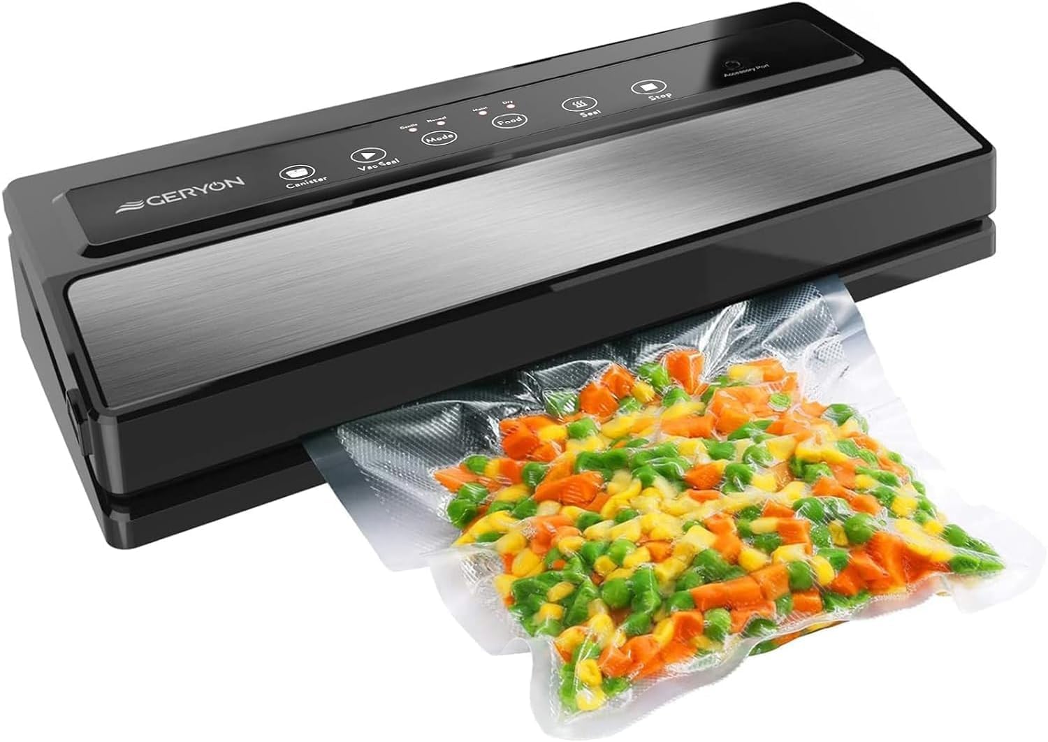 GERYON Vacuum Sealer Machine, Automatic Food Sealer Detachable Design|Led Indicator Lights|Dry Moist Food Modes| Compact Design w/ Starter Kit(Silver)