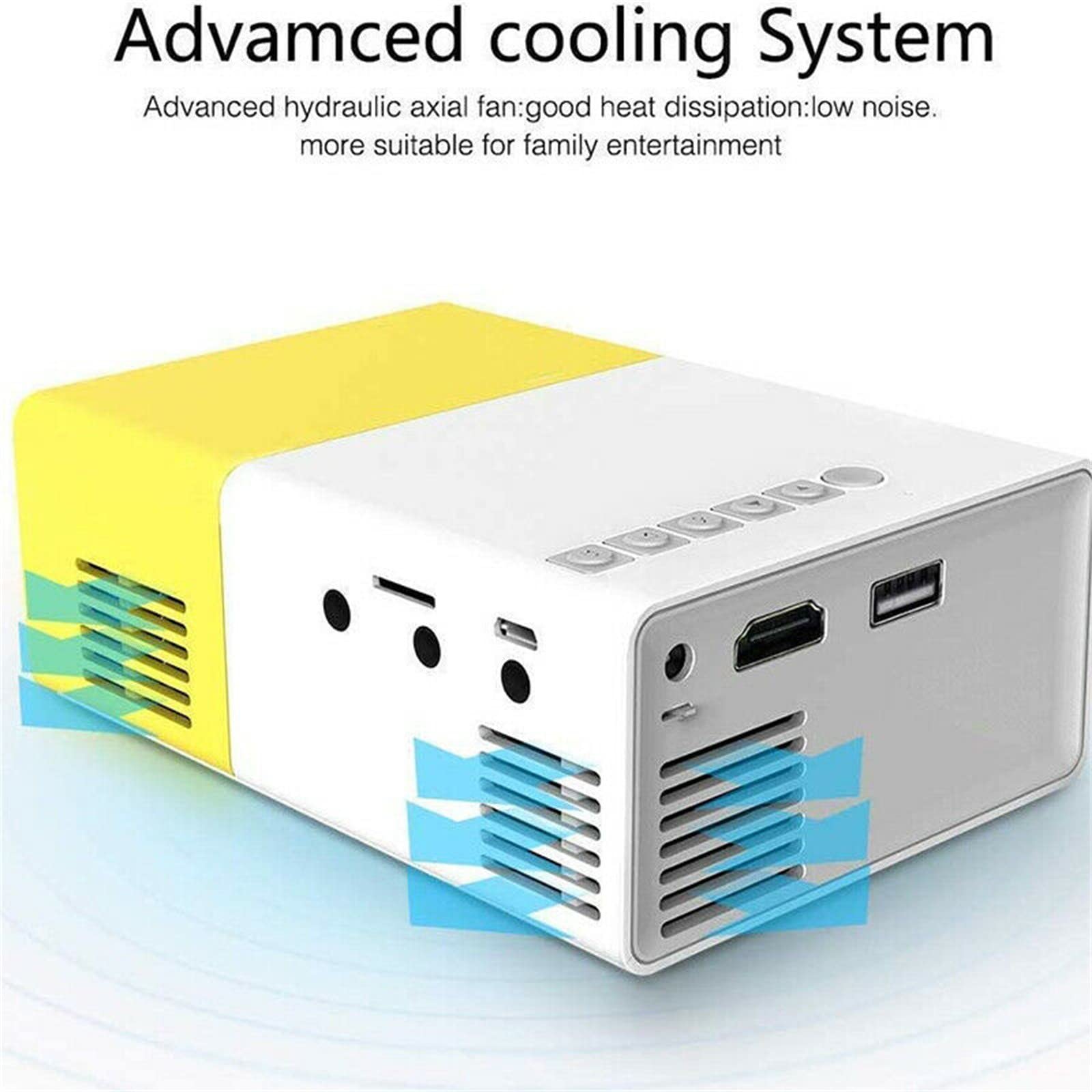 Leadmall Mini Projector, 1080P Home Cinema USB HDMI AV SD Mini Portable HD LED Projector, Ideal for Home Entertainment in Dark. (Yellow)